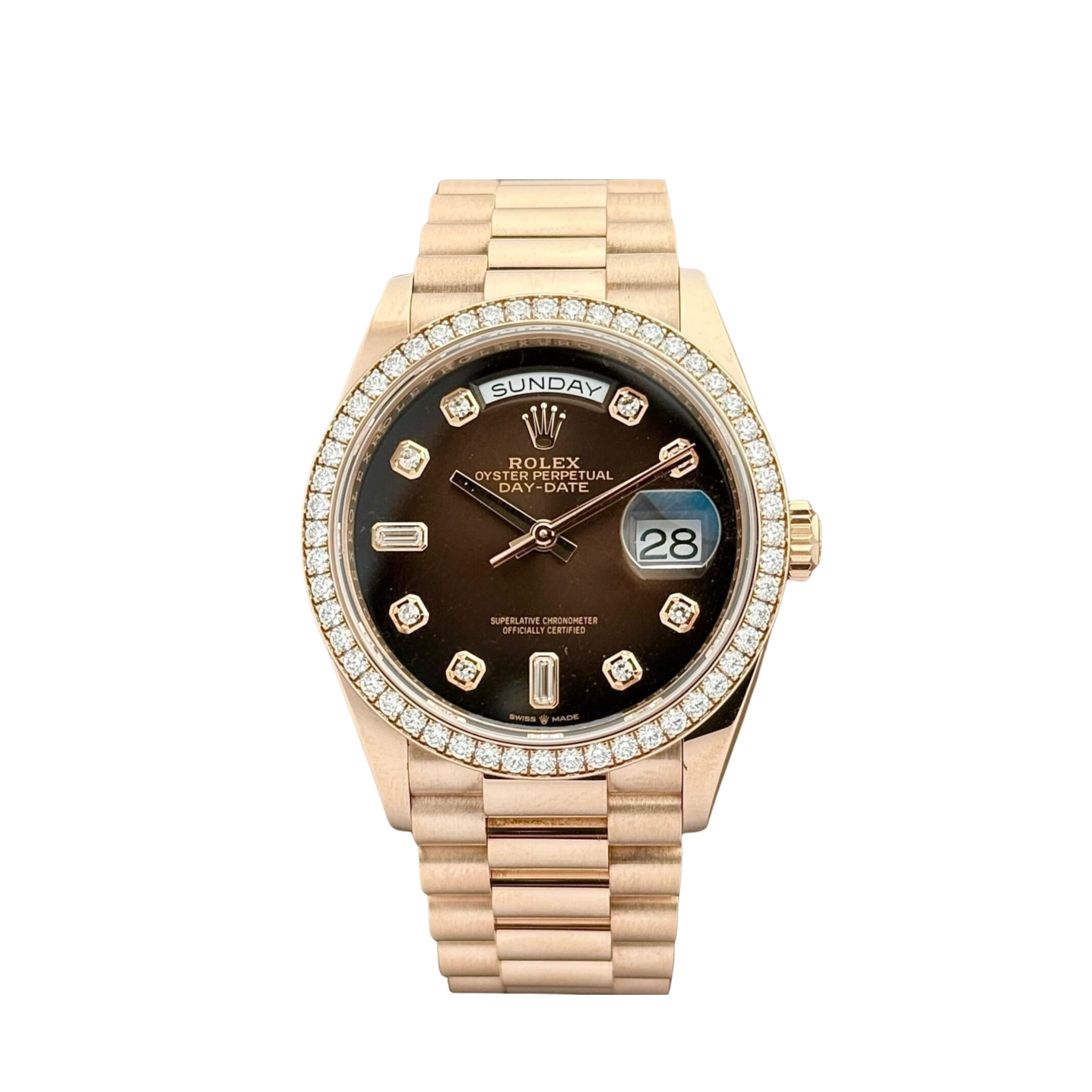ROLEX DAY DATE 40 EVEROSE GOLD CHOCOLATE DIAMOND DIAL – Zookicks